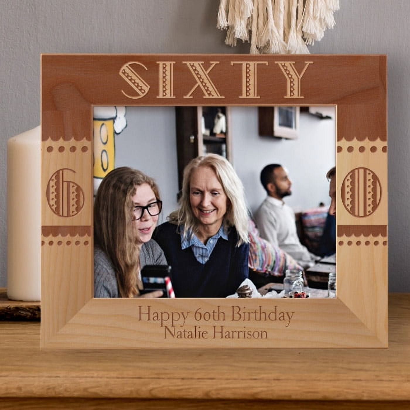 Happy 60th Birthday Personalized Wooden Frame-10" x 8" Brown Horizontal ...
