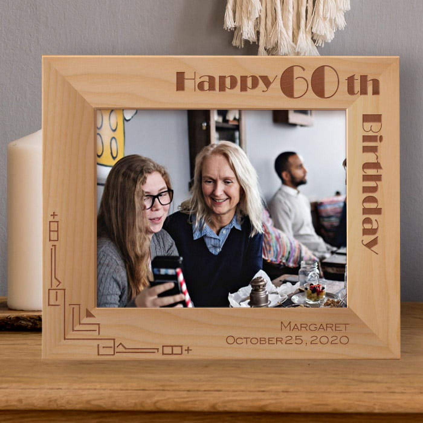 Happy 60th Birthday Personalized Wooden Frame-10" x 8" Brown Horizontal ...