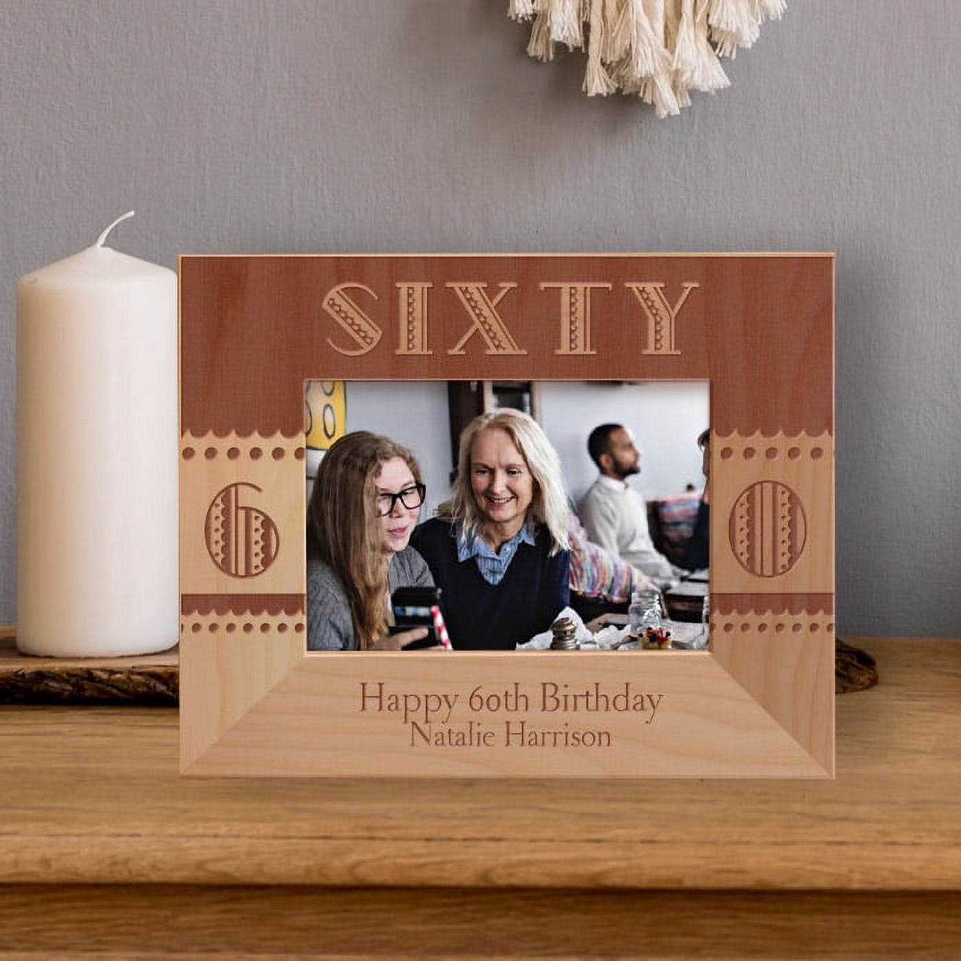 Happy 60th Birthday Personalized Wooden Frame-5" x 3 1/2" Brown ...