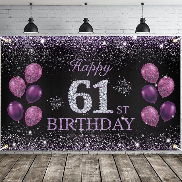 Happy 61th Birthday Banner, Happy Birthday Party Decorations, Birthday ...