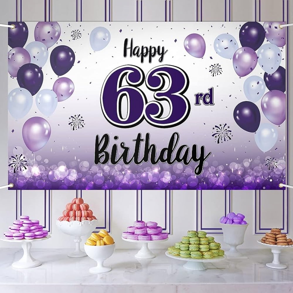 Happy 63rd Birthday Decorations,63rd Purple Balloon Large Birthday ...