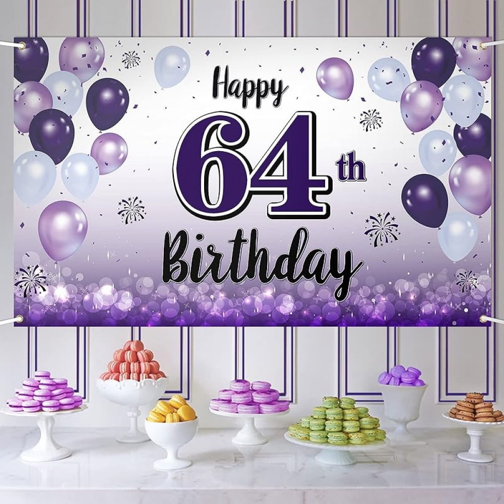 Happy 64th Birthday Decorations,64th Purple Balloon Large Birthday ...