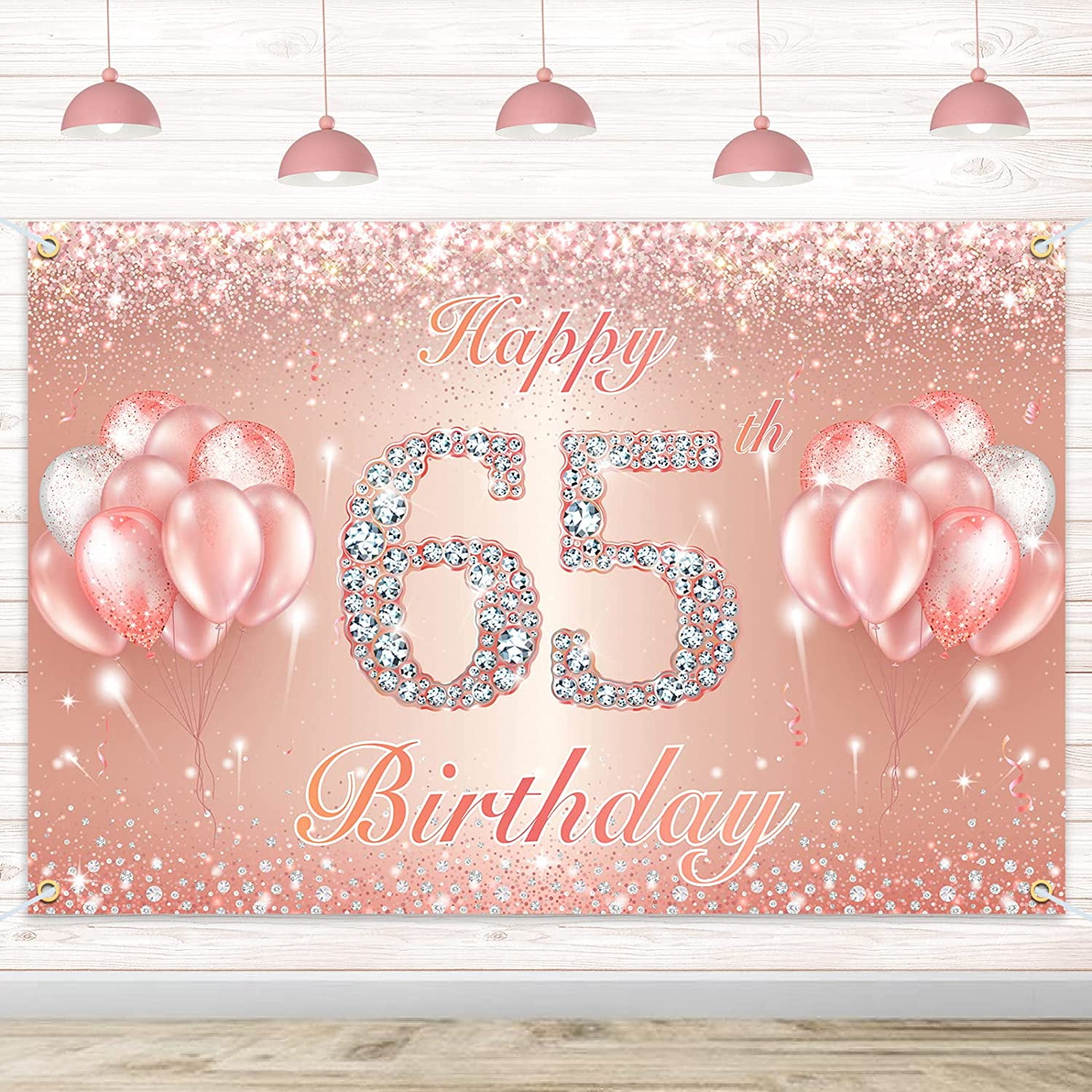 Happy 65th Birthday Banner Backdrop - 65 Birthday Party Decorations ...