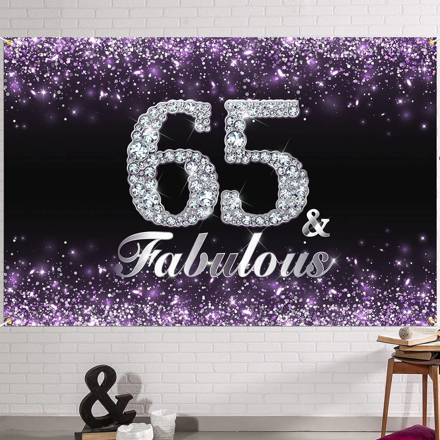 Happy 65th Birthday Banner Backdrop - 65 & Fabulous Birthday ...