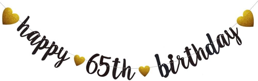 Happy 65th Birthday Banner, Pre-Strung,Black Glitter Paper for 65th ...