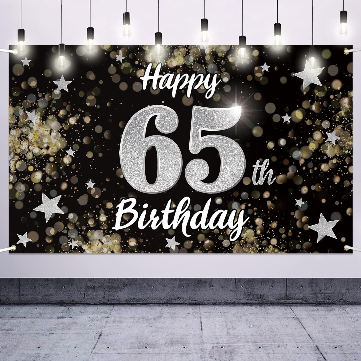 Happy 65th Birthday Decorations, 65th Black & Silver Dream Star ...
