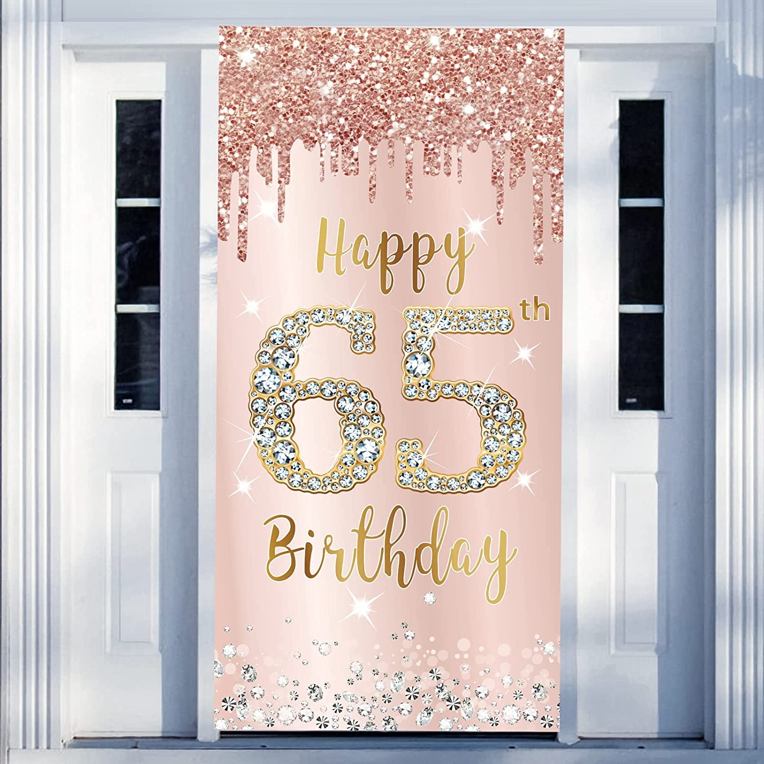 Happy 65th Birthday Decorations Door Banner for Women, Pink Rose Gold ...