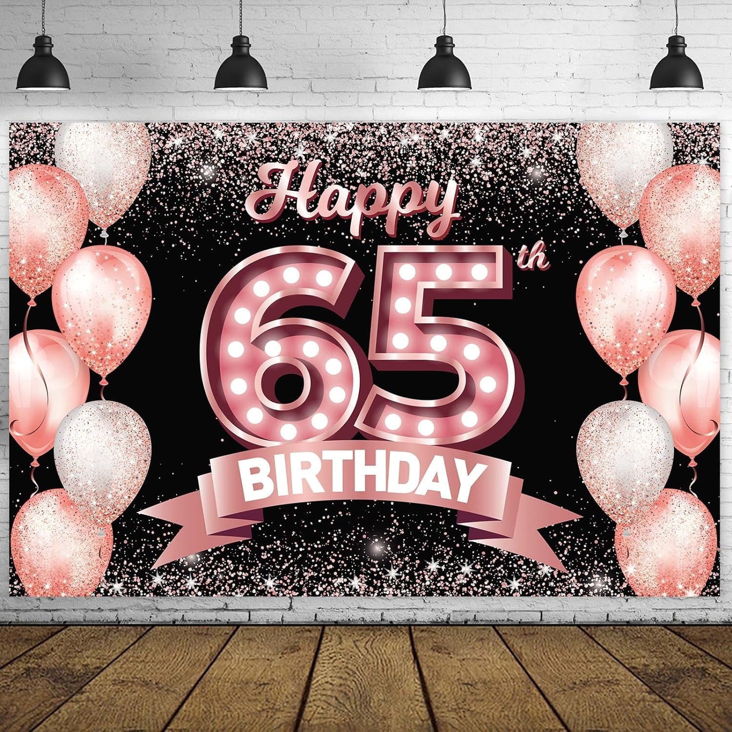 Happy 65th Birthday Rose Gold Banner Backdrop Cheers to 65 Years Old ...