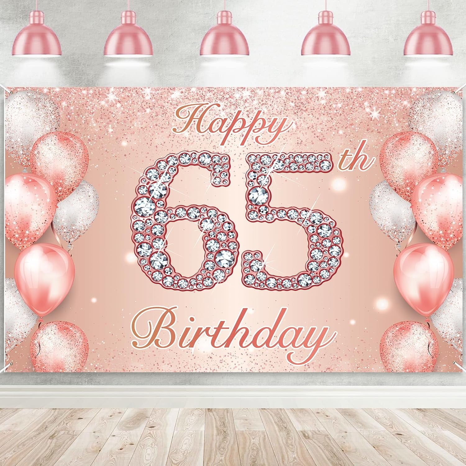 Happy 65th Birthday Rose Gold Banner Cheers to 65 Years Old Backdrop ...
