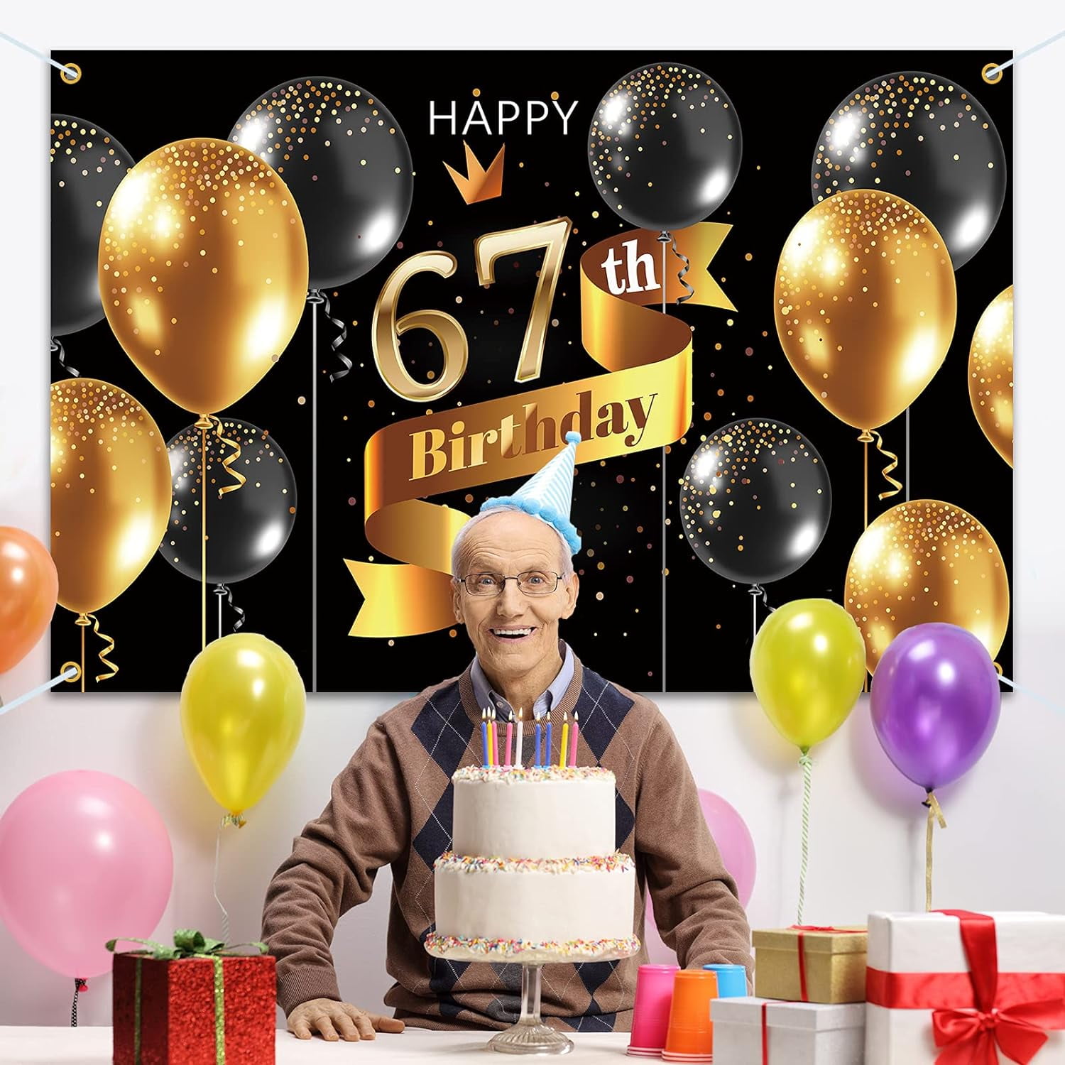 Happy 67th Birthday Backdrop Banner - 67 Birthday Party Decorations ...