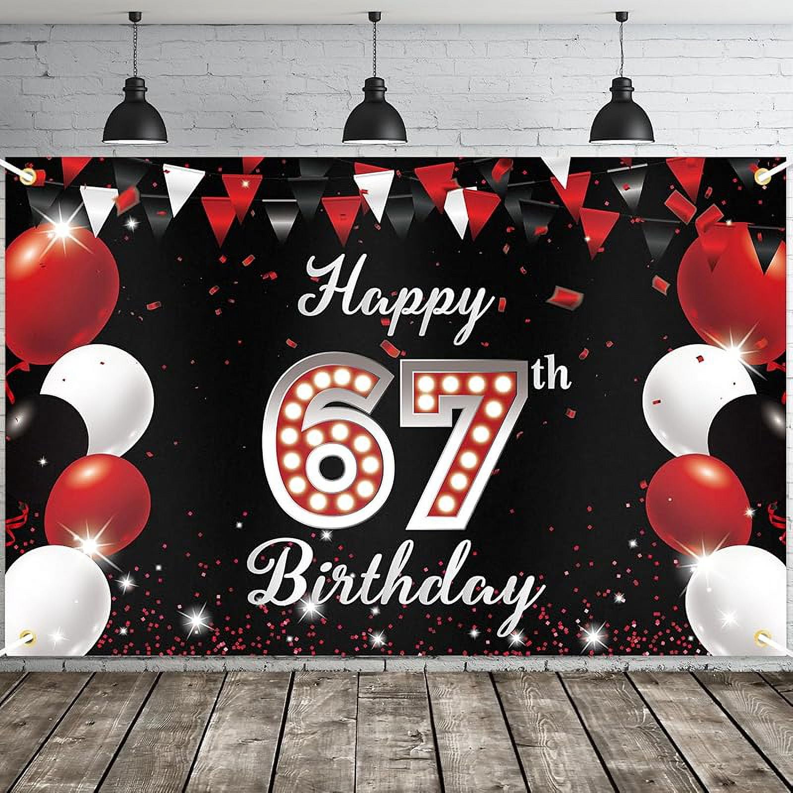 Happy 67th Birthday Banner Backdrop, Red Black Happy Birthday ...
