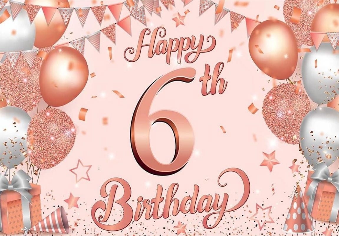 Happy 6th Birthday Decorations Backdrop Banner Party Birthday Black and ...