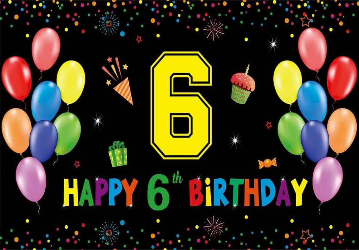 Happy 6th Birthday Decorations Backdrop Banner Party Birthday Black and ...