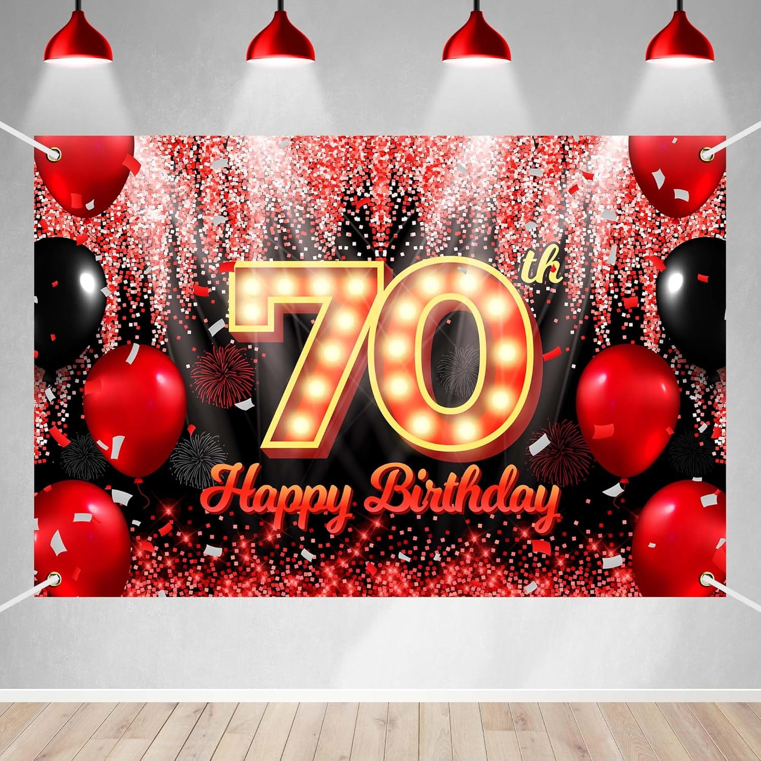 Happy 70th Birthday Backdrop Banner Black and Red Theme Background ...