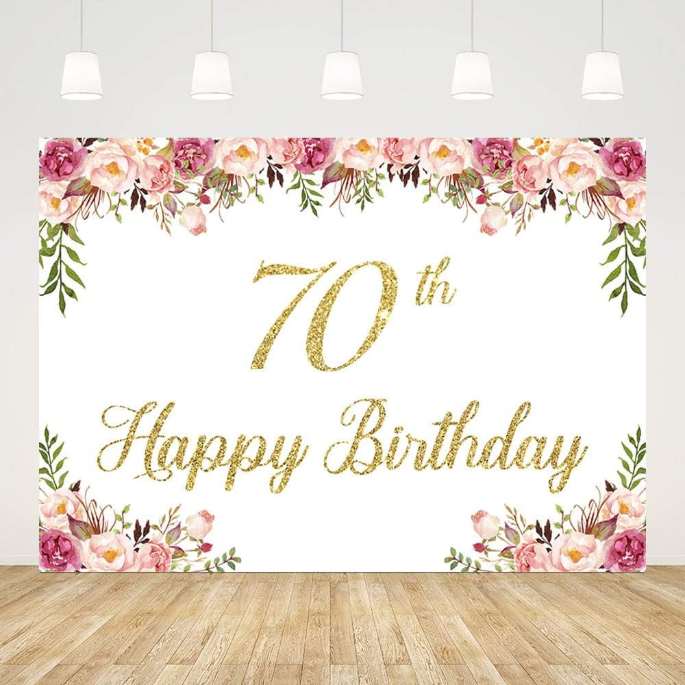 Happy 70th Birthday Backdrop for Women Pink Flowers Photography ...