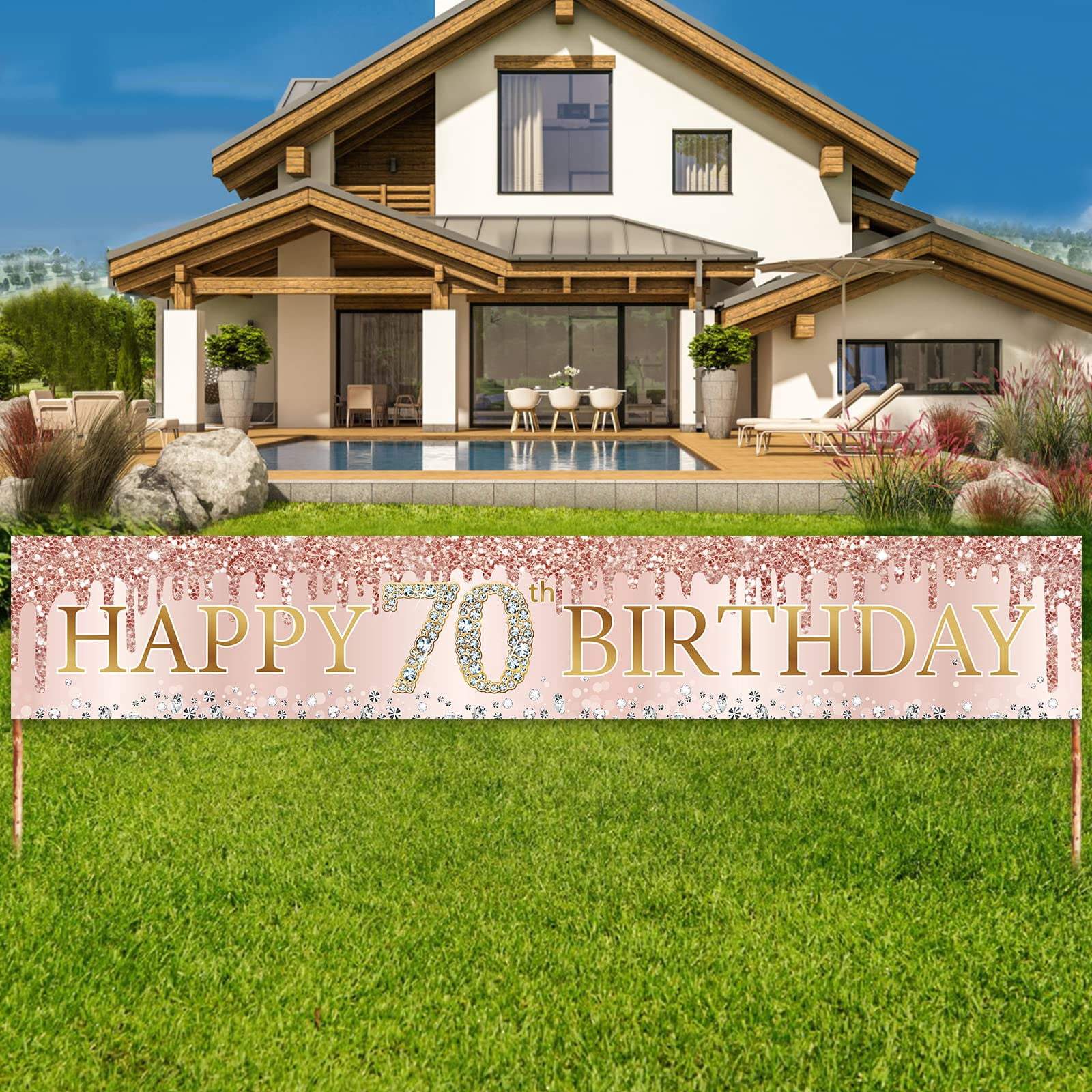 Happy 70th Birthday Decorations Banner Black and Gold Happy 70th ...