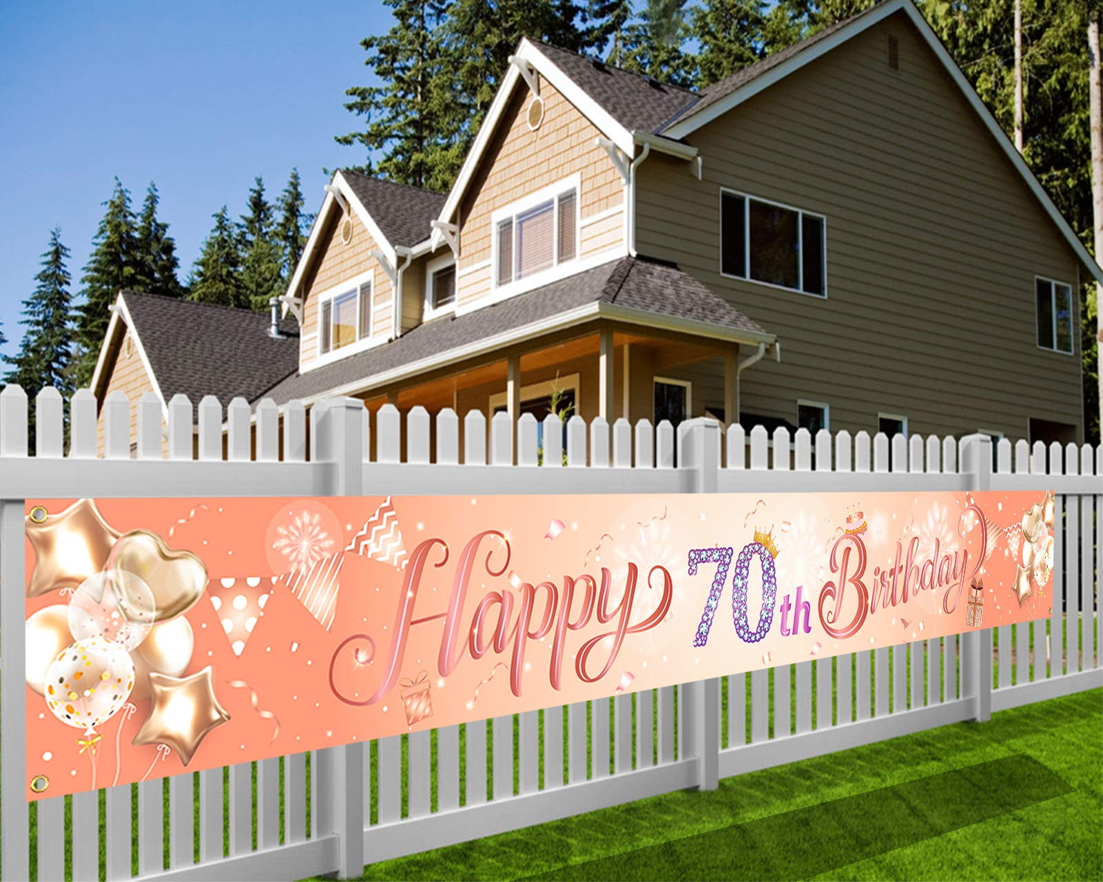 Happy 70th Birthday Decorations Banner Black and Gold Happy 70th ...