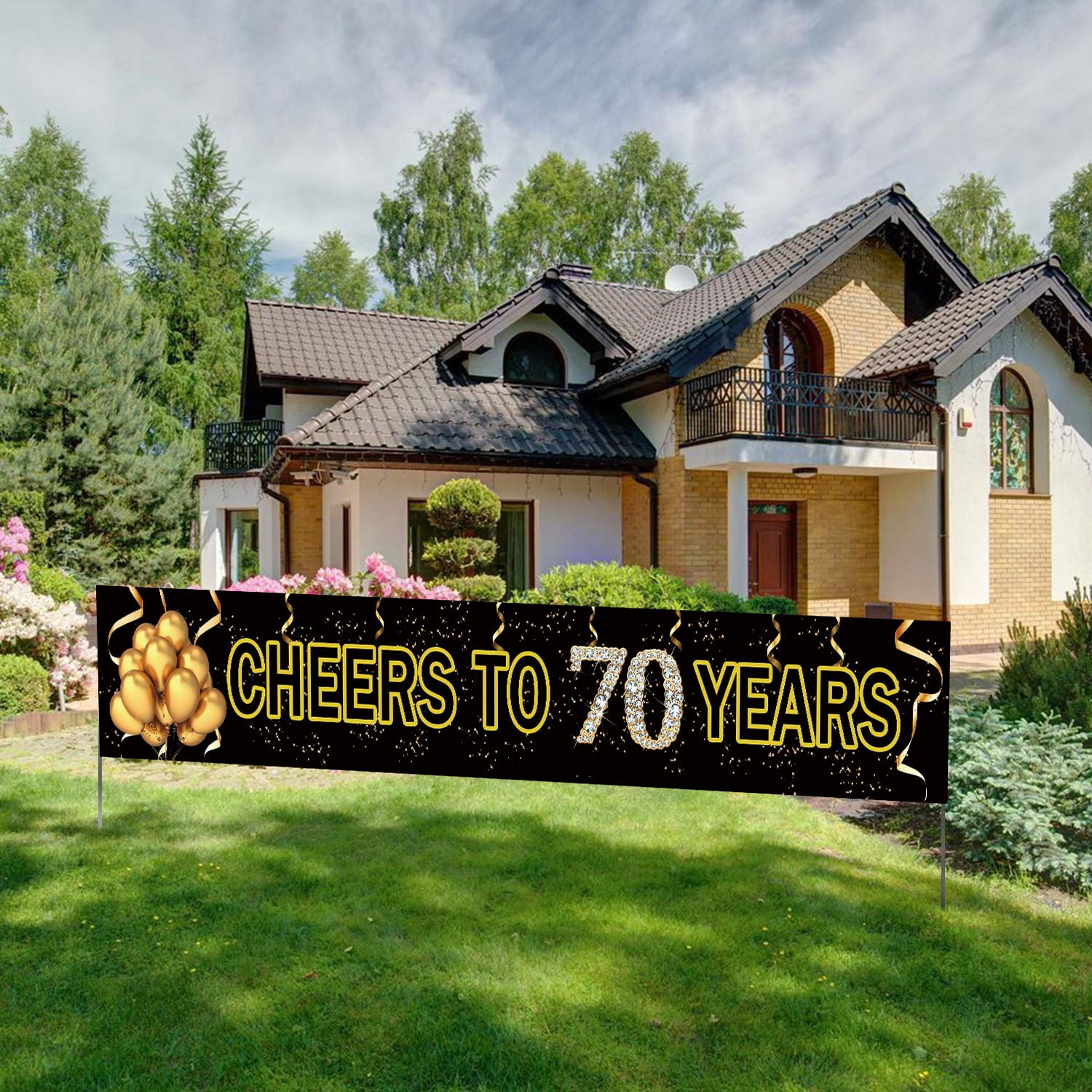 Happy 70th Birthday Decorations Banner Black and Gold Happy 70th ...