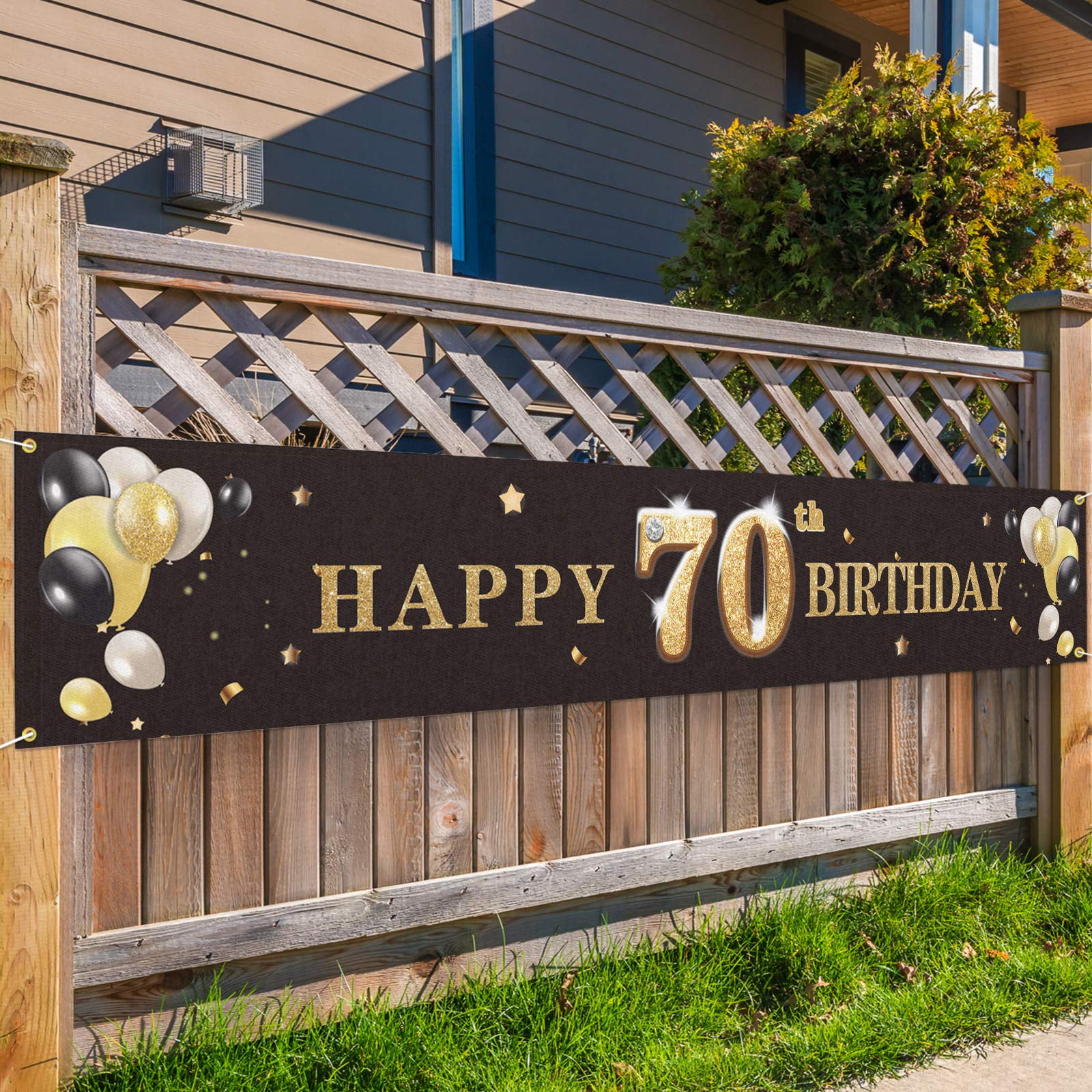 Happy 70th Birthday Decorations Banner Black and Gold Happy 70th ...
