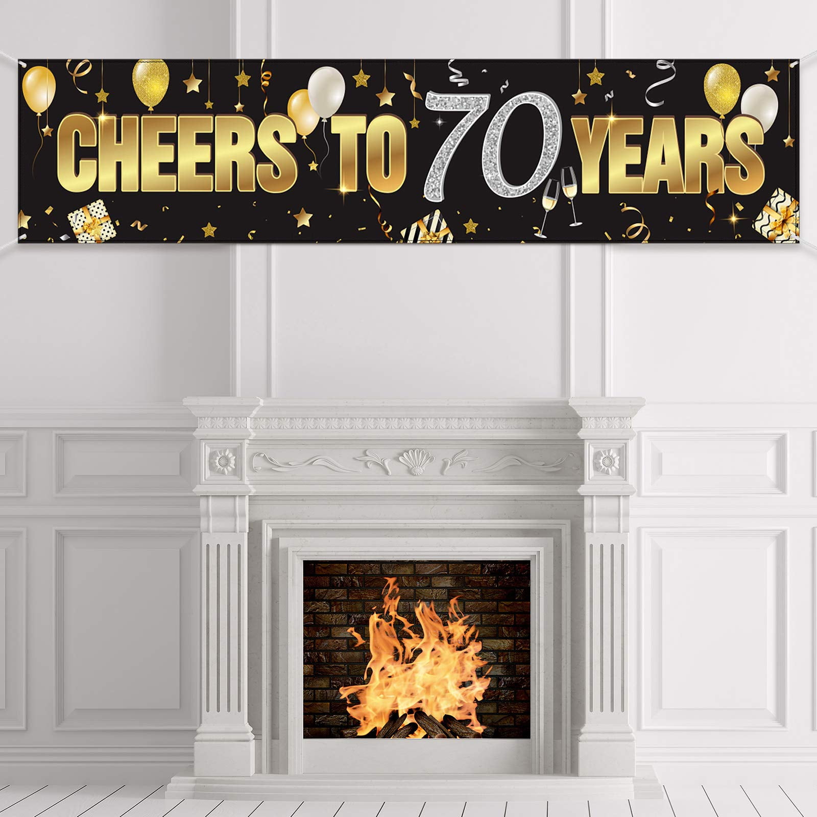 Happy 70th Birthday Decorations Banner Black and Gold Happy 70th ...
