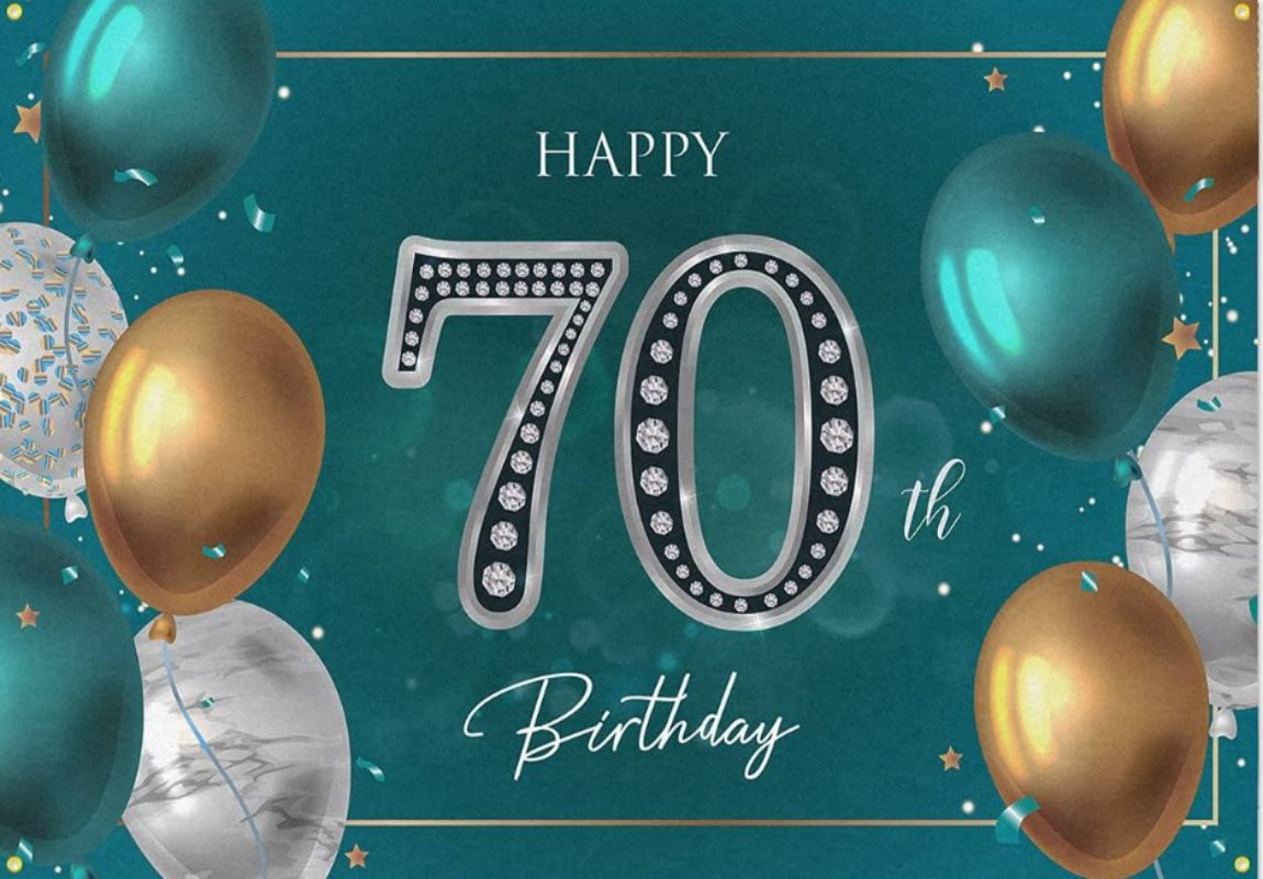 Happy 70th Birthday Photography Backdrop for Men Navy Blue Gold Spots ...