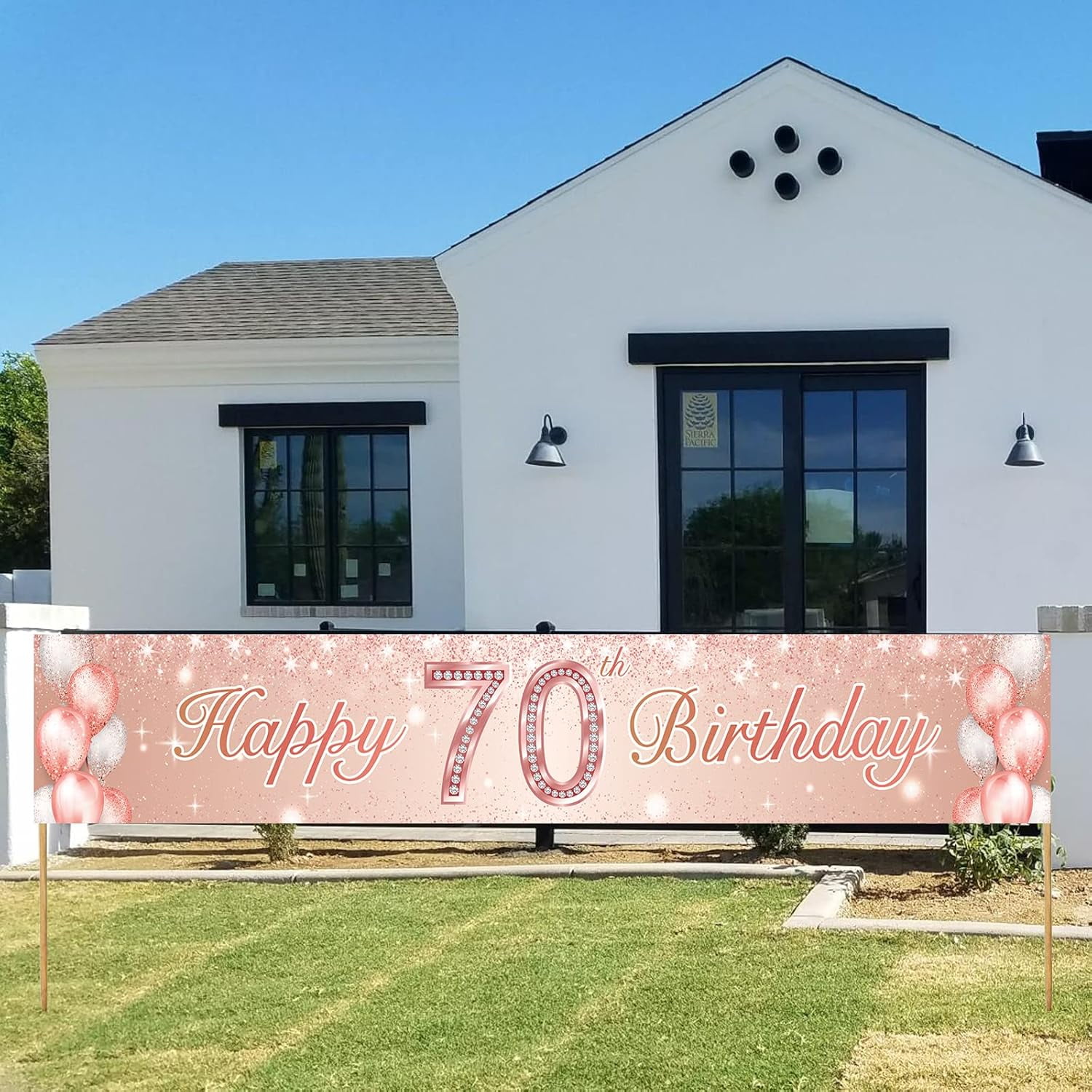 Happy 70th Birthday Rose Gold Banner Backdrop Balloon Confetti Theme ...