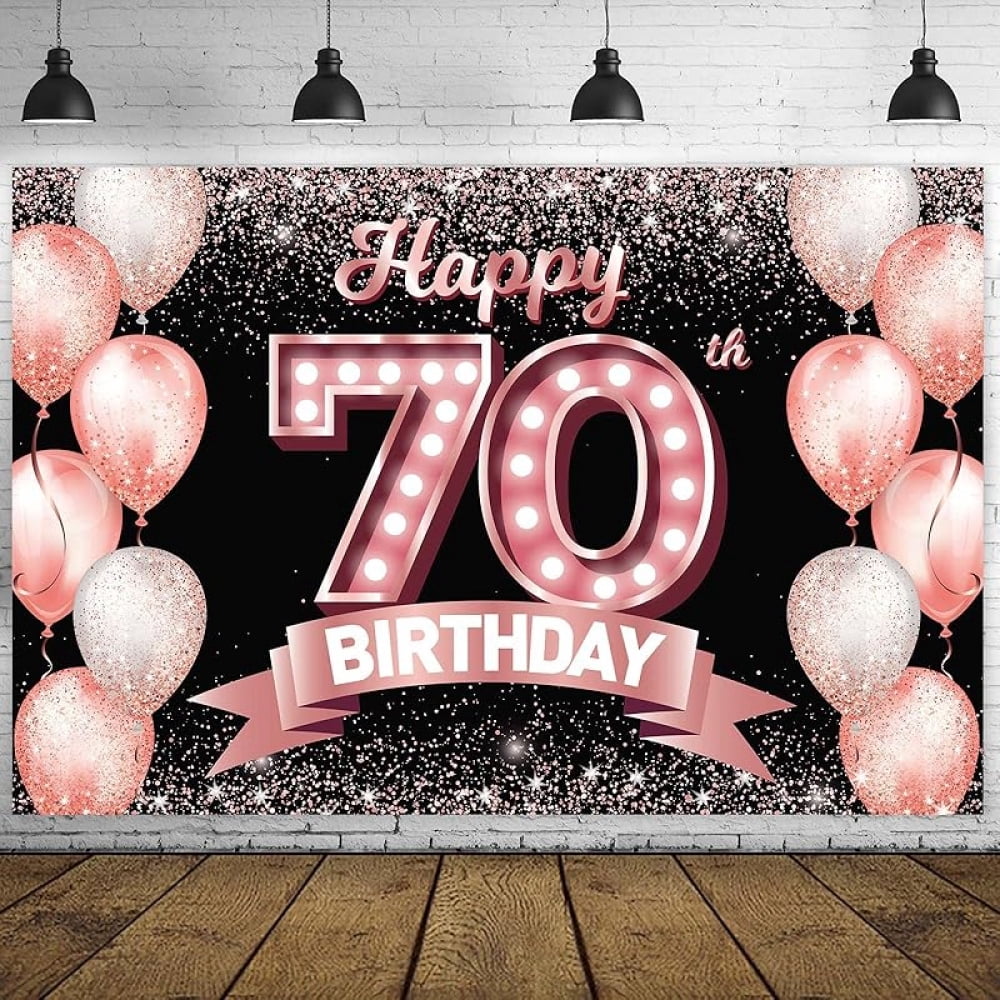 Happy 70th Birthday Rose Gold Banner Backdrop Cheers to 70 Years Old ...