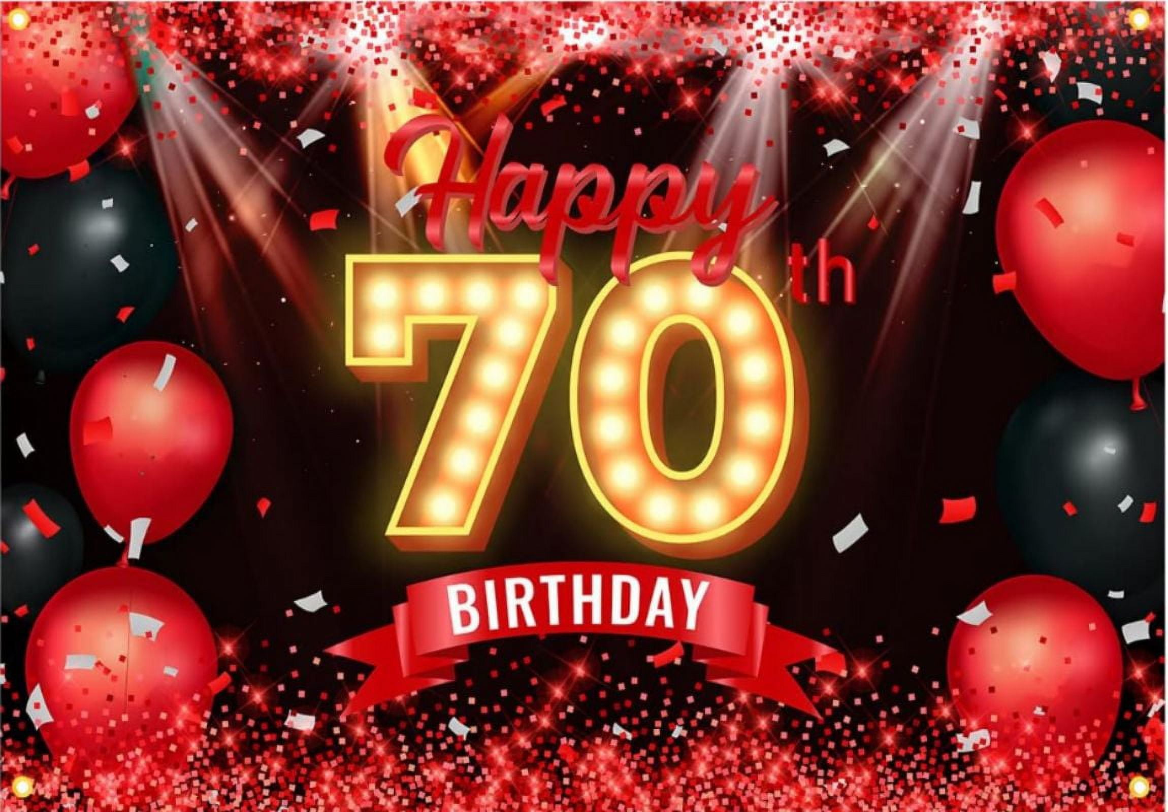 Happy 70th Birthday ration Backdrop Banner Black Gold Sign Poster ...