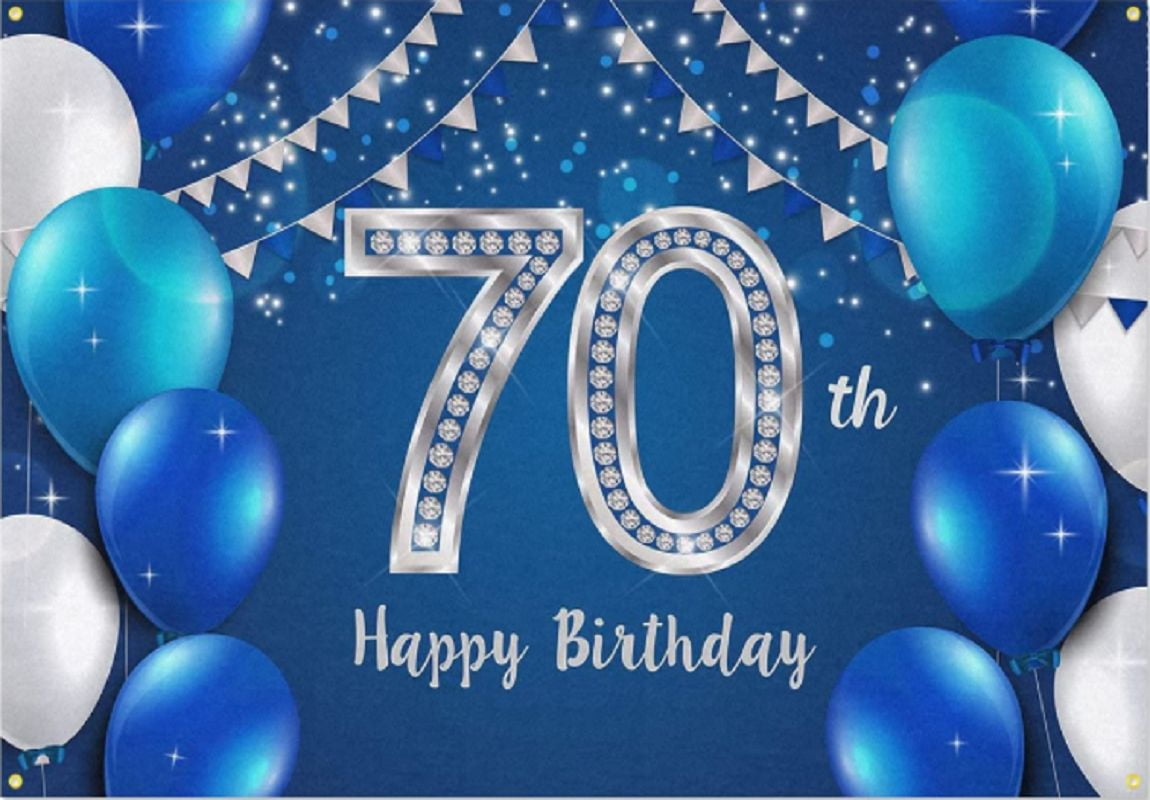 Happy 70th Birthday ration Custom Backdrop Background Golden Photo Blue ...