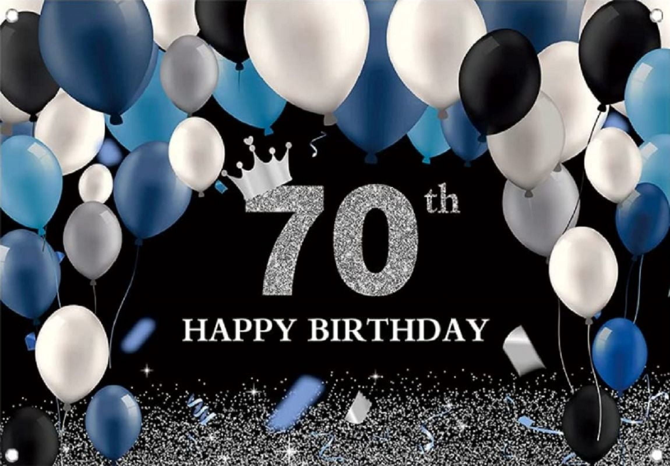 Happy 70th Birthday ration Custom Backdrop Background Golden Photo Blue ...