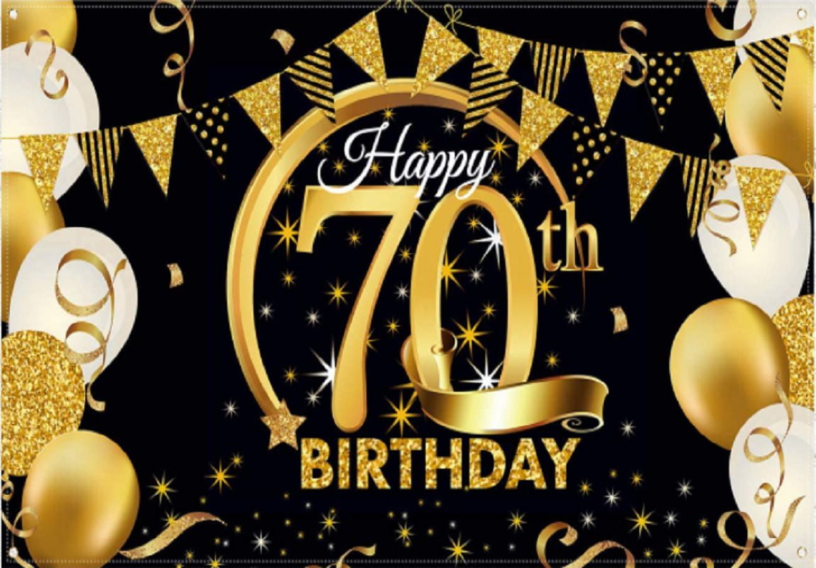 Happy 70th Birthday ration Custom Backdrop Background Golden Photo Blue ...