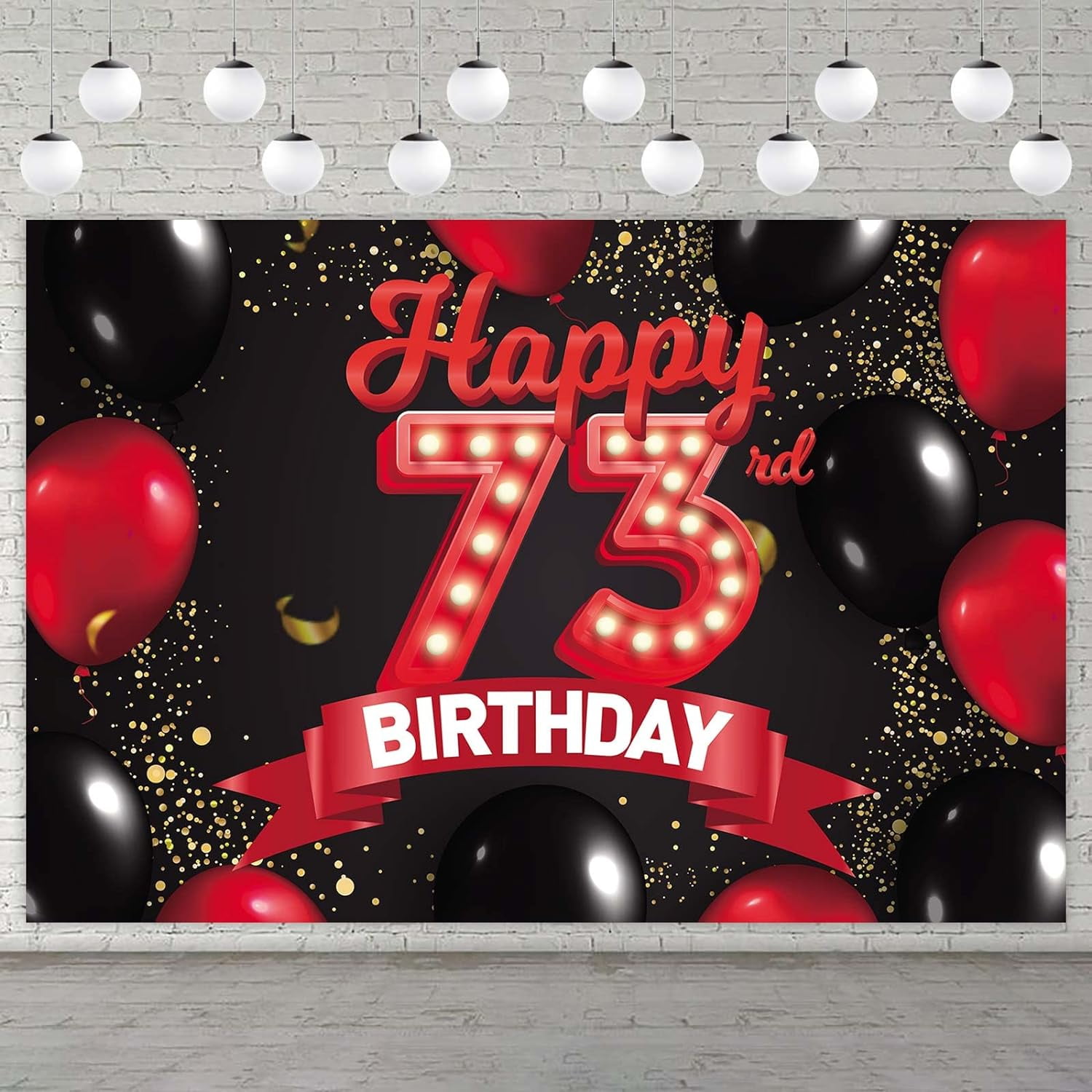 Happy 73rd Birthday Red and Black Banner Backdrop Decorations Balloons ...