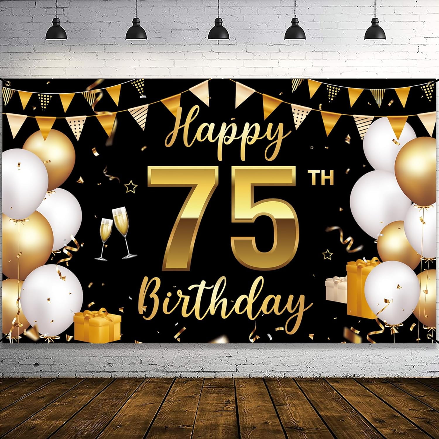 Happy 75th Birthday Banner Black and Rose 75th Birthday Party ...