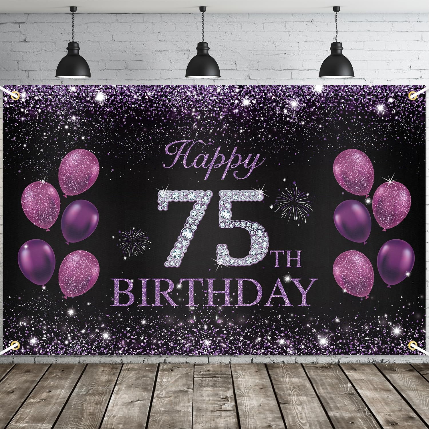 Happy 75th Birthday Banner, Purple Happy 75th Birthday Party ...