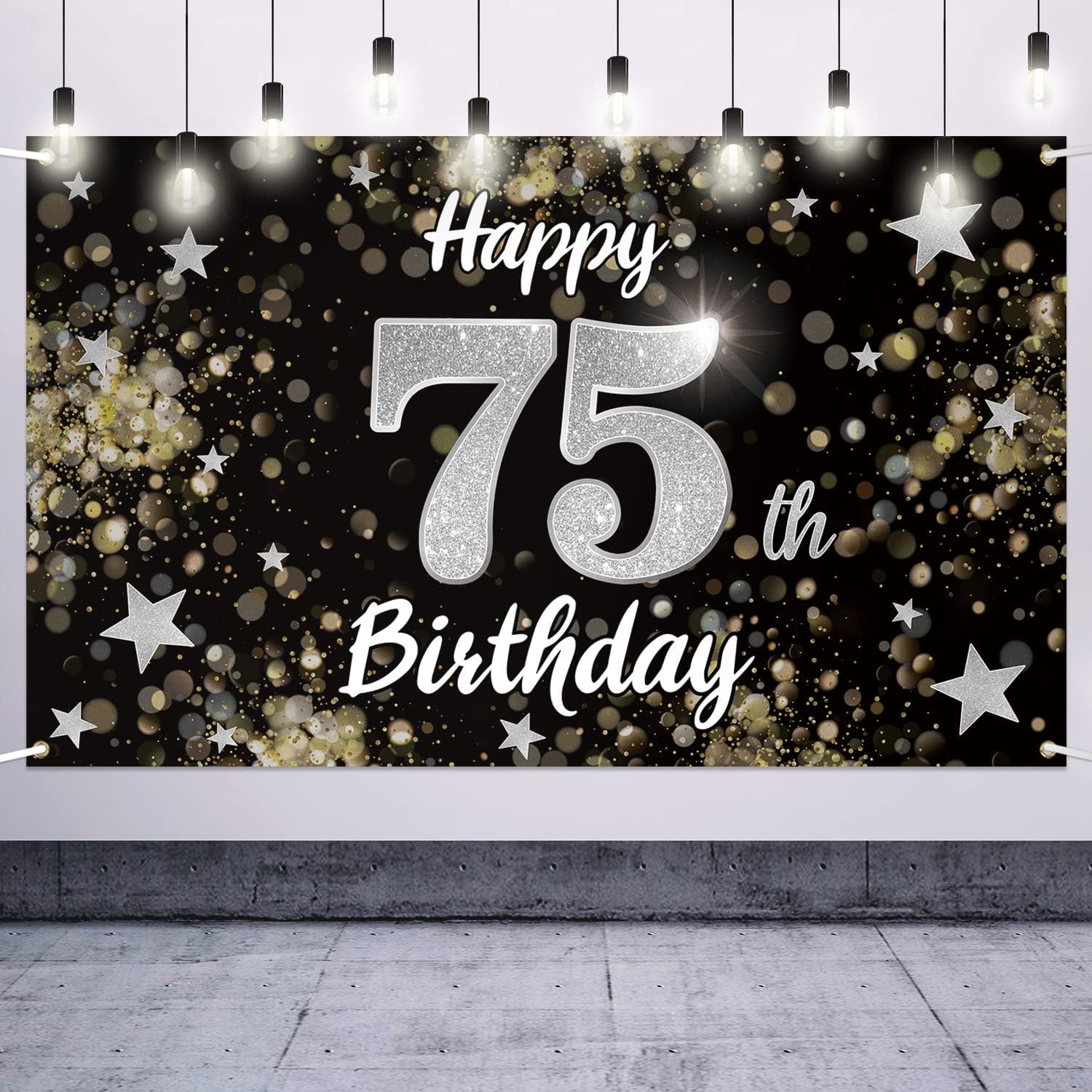 Happy 75th Birthday Decorations,75th Black & Silver Dream Star Large ...