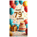 Happy 79th Birthday Celebration Banner Colorful Balloons Cake Confetti ...