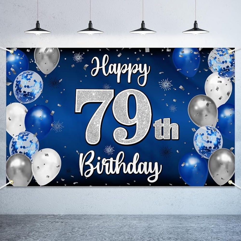 Happy 79th Birthday Decorations,79th Blue & Silver Balloon Large ...
