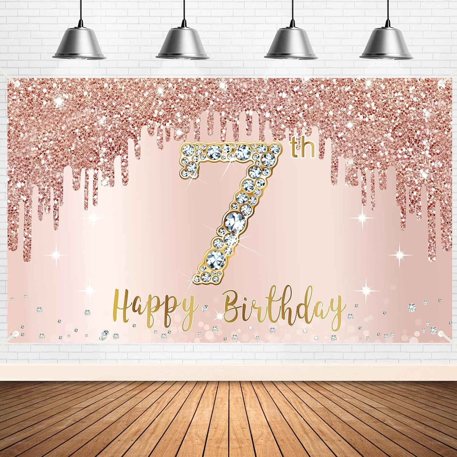 Happy 7th Birthday Banner Backdrop Decorations for Girls, Rose Gold 7 ...