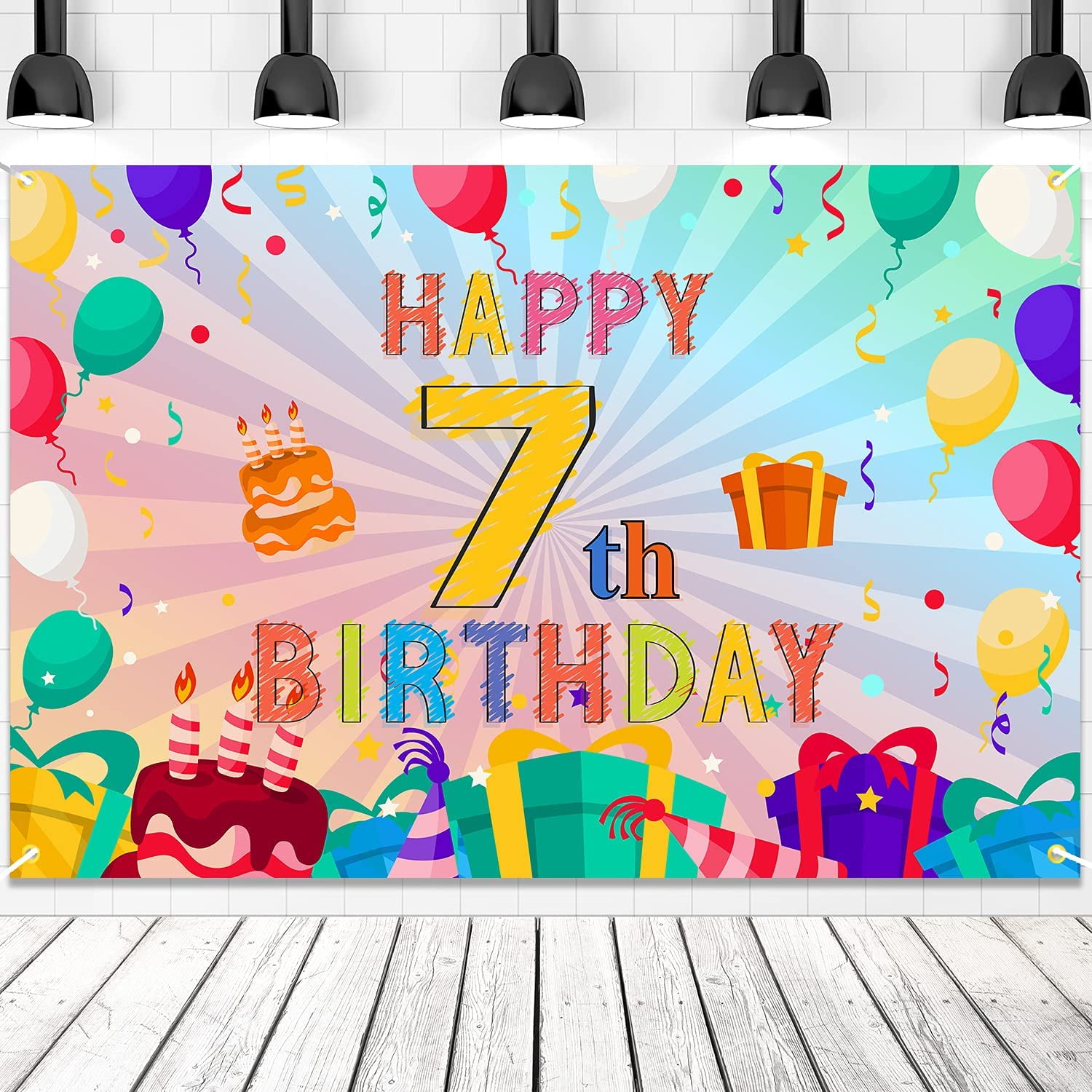 Happy 7th Birthday Colorful Banner Backdrop Rainbow Color Art 7 Years ...
