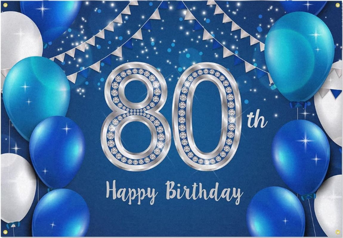Happy 80th Birthday Backdrop Banner 80 Years Old Birthday Party rations ...