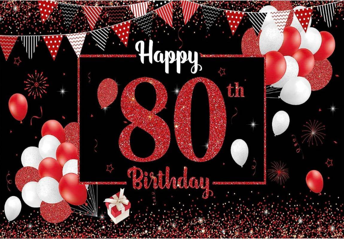 Happy 80th Birthday Backdrop Banner 80 Years Old Birthday Party rations ...