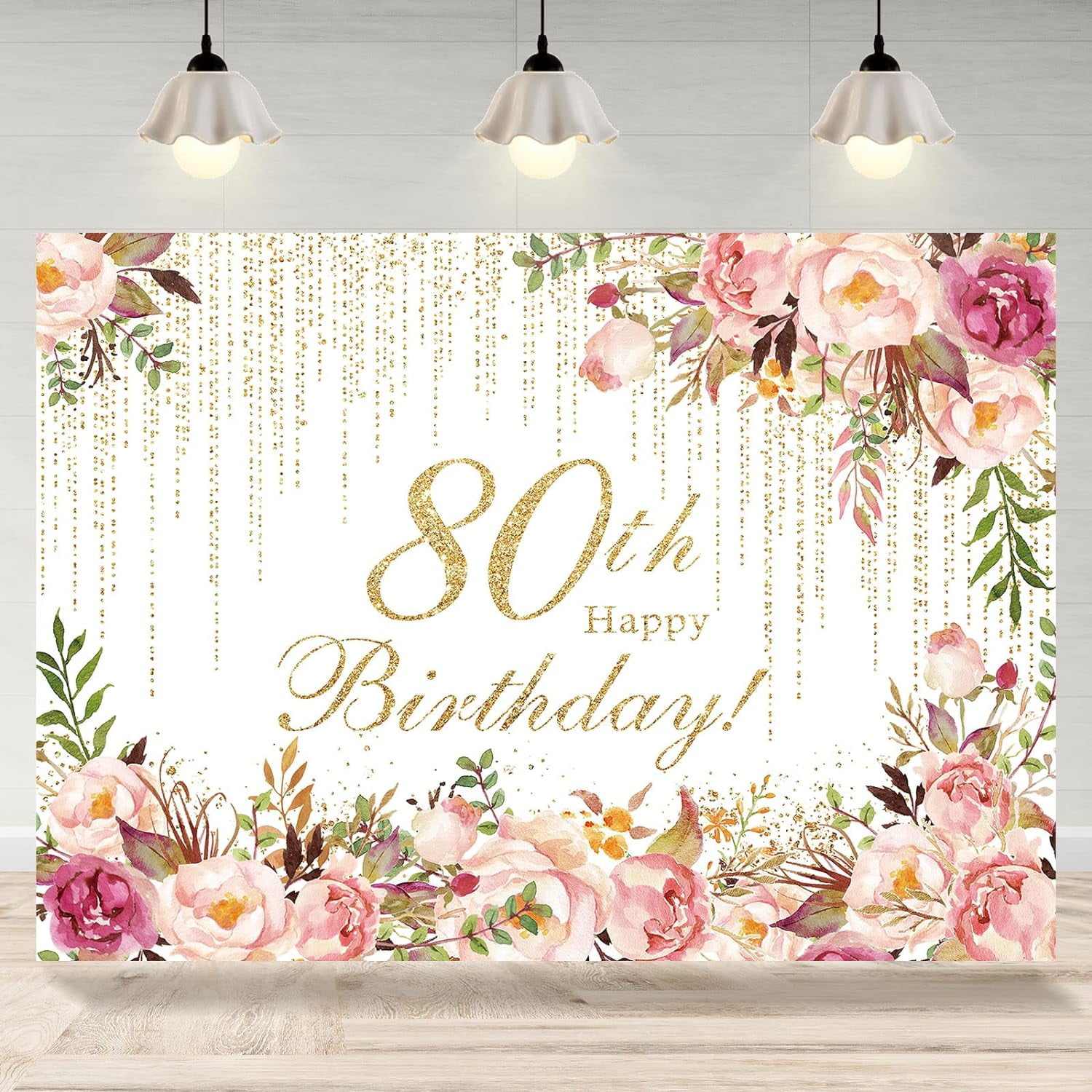 Happy 80th Birthday Backdrop for Women Flowers Photography Background ...