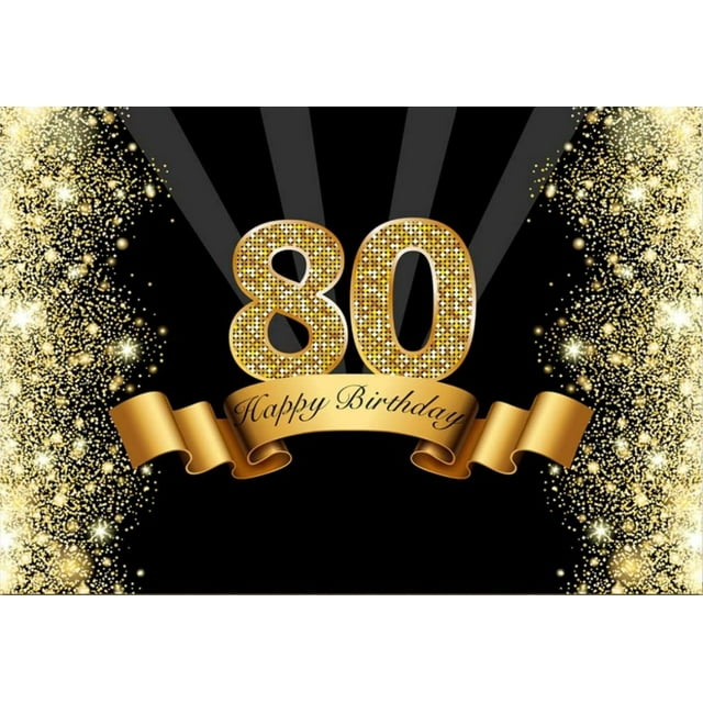 Happy 80th Birthday Backdrop for Men Navy Blue Glitter Gold Eighty ...