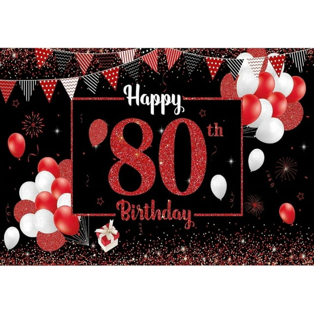 Happy 80th Birthday Backdrop for Men Navy Blue Glitter Gold Eighty ...