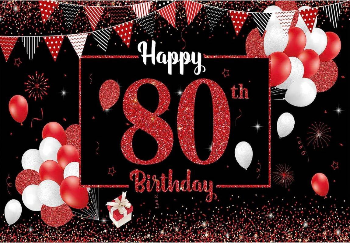 Happy 80th Birthday Backdrop for Men Navy Blue Glitter Gold Eighty ...