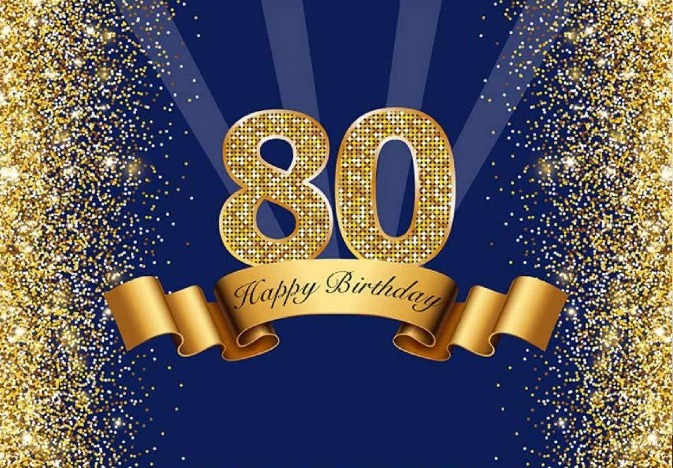 Happy 80th Birthday Backdrop for Men Navy Blue Glitter Gold Eighty ...
