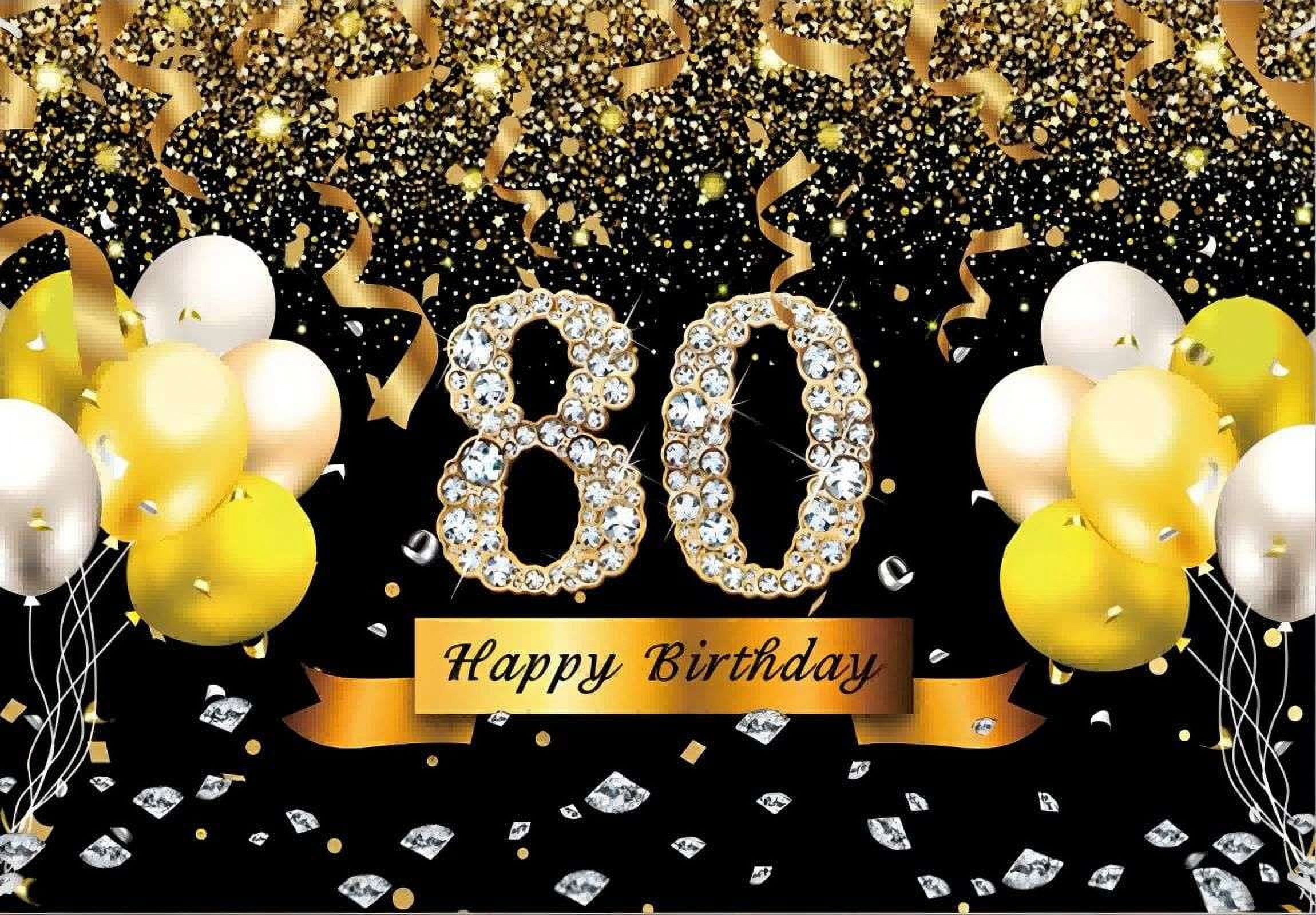 Happy 80th Birthday Backdrop for Men Navy Blue Glitter Gold Eighty ...