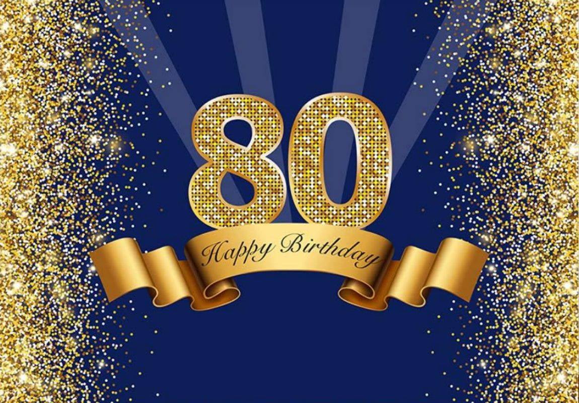 Happy 80th Birthday Backdrop for Men Navy Blue Glitter Gold Eighty ...