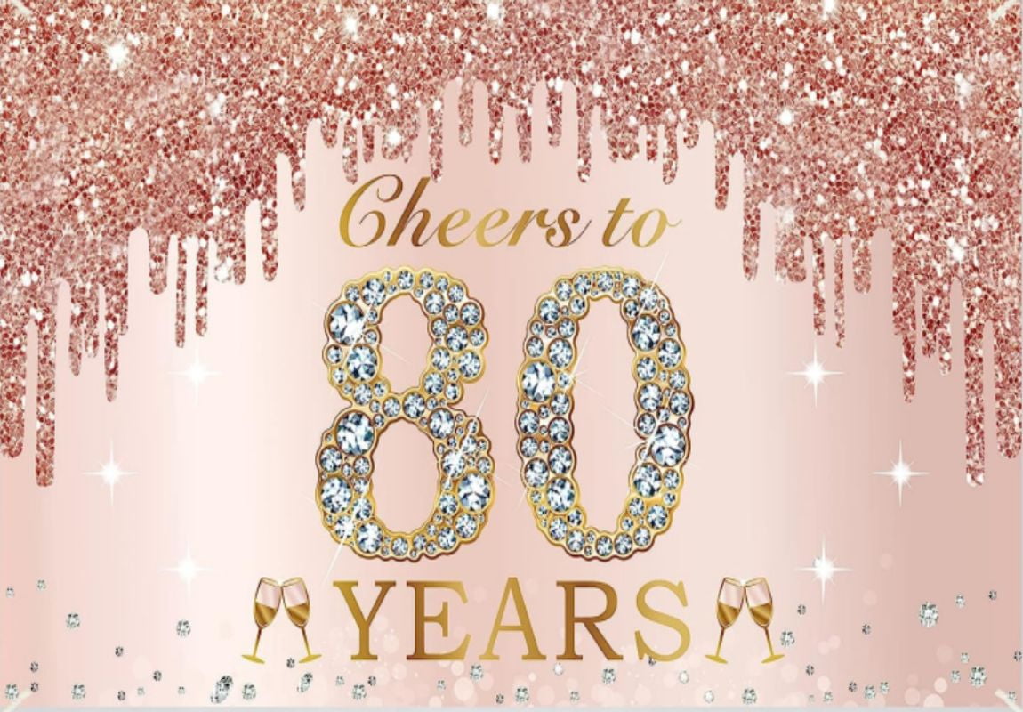 Happy 80th Birthday Backdrop for Men Navy Blue Glitter Gold Eighty Years Old Background Shiny ...