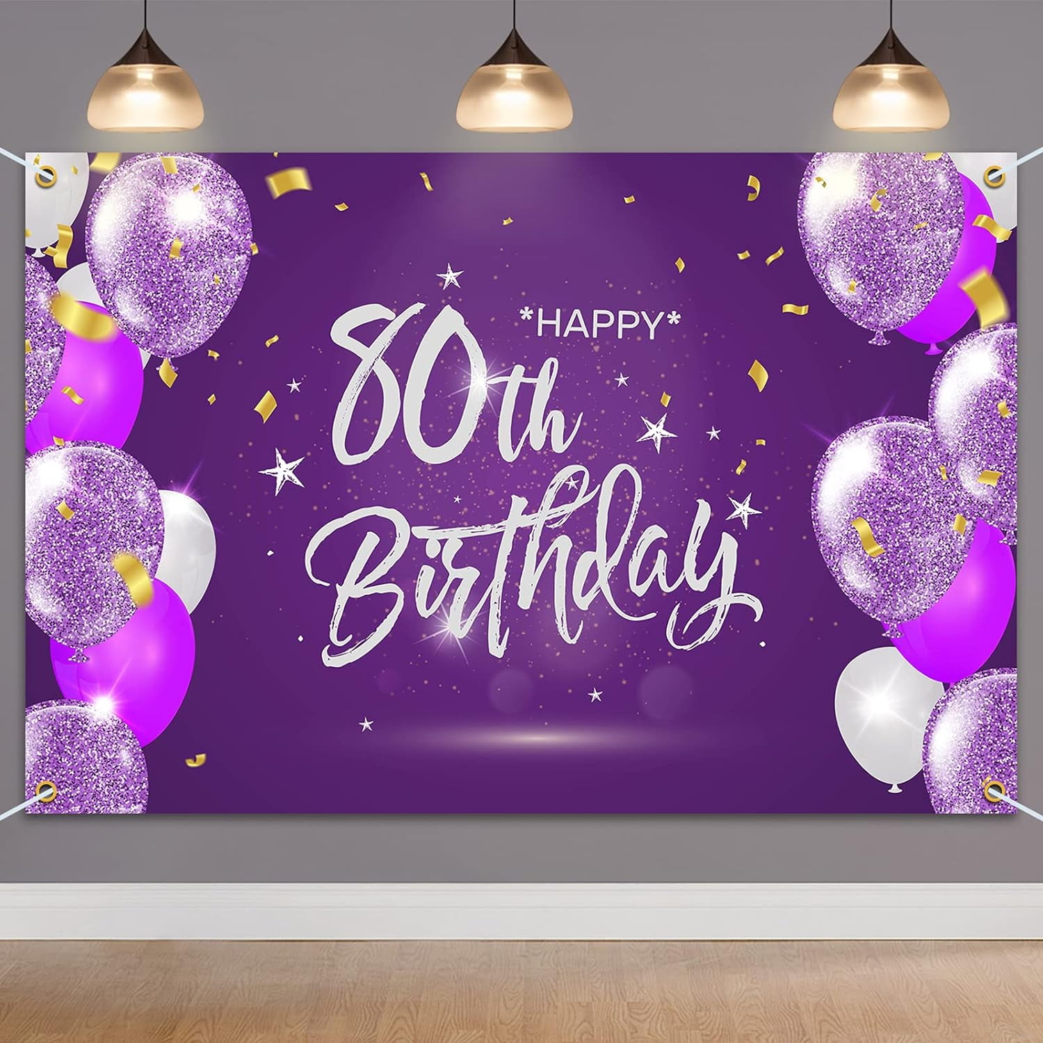 Happy 80th Birthday Banner Backdrop - 80 Years Old Birthday Decorations Party Supplies for Women ...